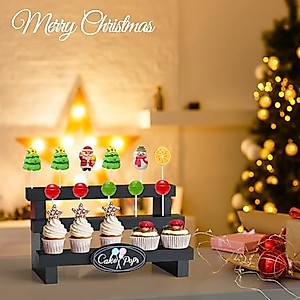 Y&ME YM Cake Pop Stand, 3-Tier Cake Pop Holder with Decor Sign, Lollipop Stand for Dessert Display, 17 Holes Cakepops Stick Stand, Wood Cake Stand for Wedding/Birthday/Baby Shower/Party (Black)