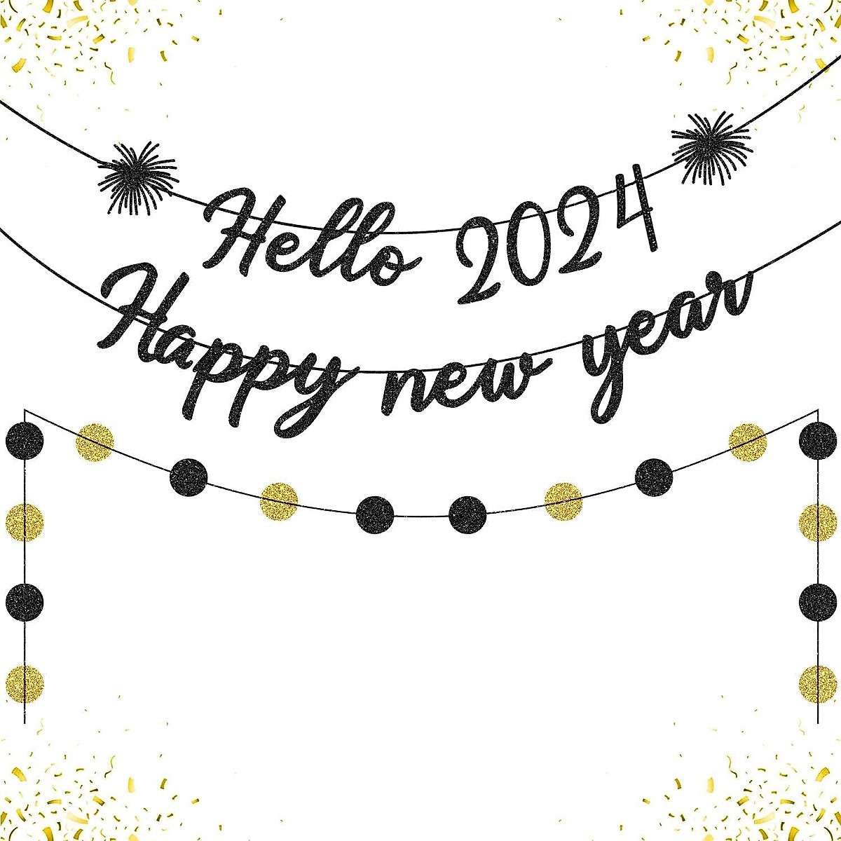 Glitter Black Gold Happy New Year Banner New Years Eve Banner 2023 Happy New Year Sign New Years Eve Party Supplies 2023 new year decorations