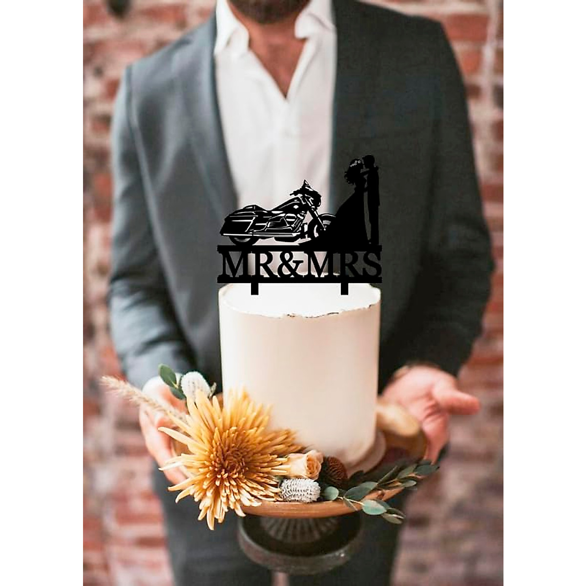 Yuezoloz Street Glide Motorcycle Wedding Cake Topper, Ride with Me Forever Cake Topper, Motorcycle Wedding Topper Couple on Harley Davidson for Wedding/Anniversary/Bridal Shower Party Decor