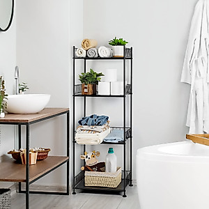 OYEAL Bathroom Shelves Freestanding Bathroom Towel Storage 4 Tier Wire Shelving Unit Bathroom Standing Shelf Floor Organizer for Pantry Kitchen Laundry Room Organization, Black