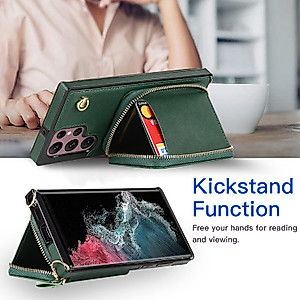 Galaxy S22 Ultra Case Wallet with Card Slot Holder, WARGUZU Crossbody Strap Luxury Leather Handbag Zipper Case for Women Girls Fullbody Shockproof Protective Purse Case for Samsung Galaxy S22 Ultra