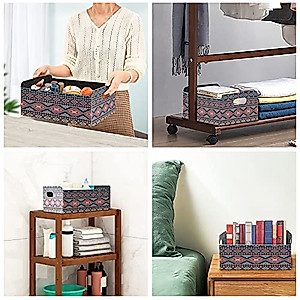 Kigai Aztec Storage Bins with Handles Felt Fabric Collapsible Storage Basket Organizer Drawers Storage Boxes for Shelf Closet Bedroom (14x5x10Inch)