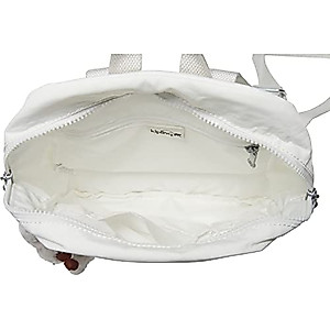 Kipling Women's Ferris Backpack, Adjustable Padded Straps, Monkey Keychain, Accessories Organizer, Nylon Bag, Alabaster Tonal, 9.25''L x 13.25''H x 4.75''D