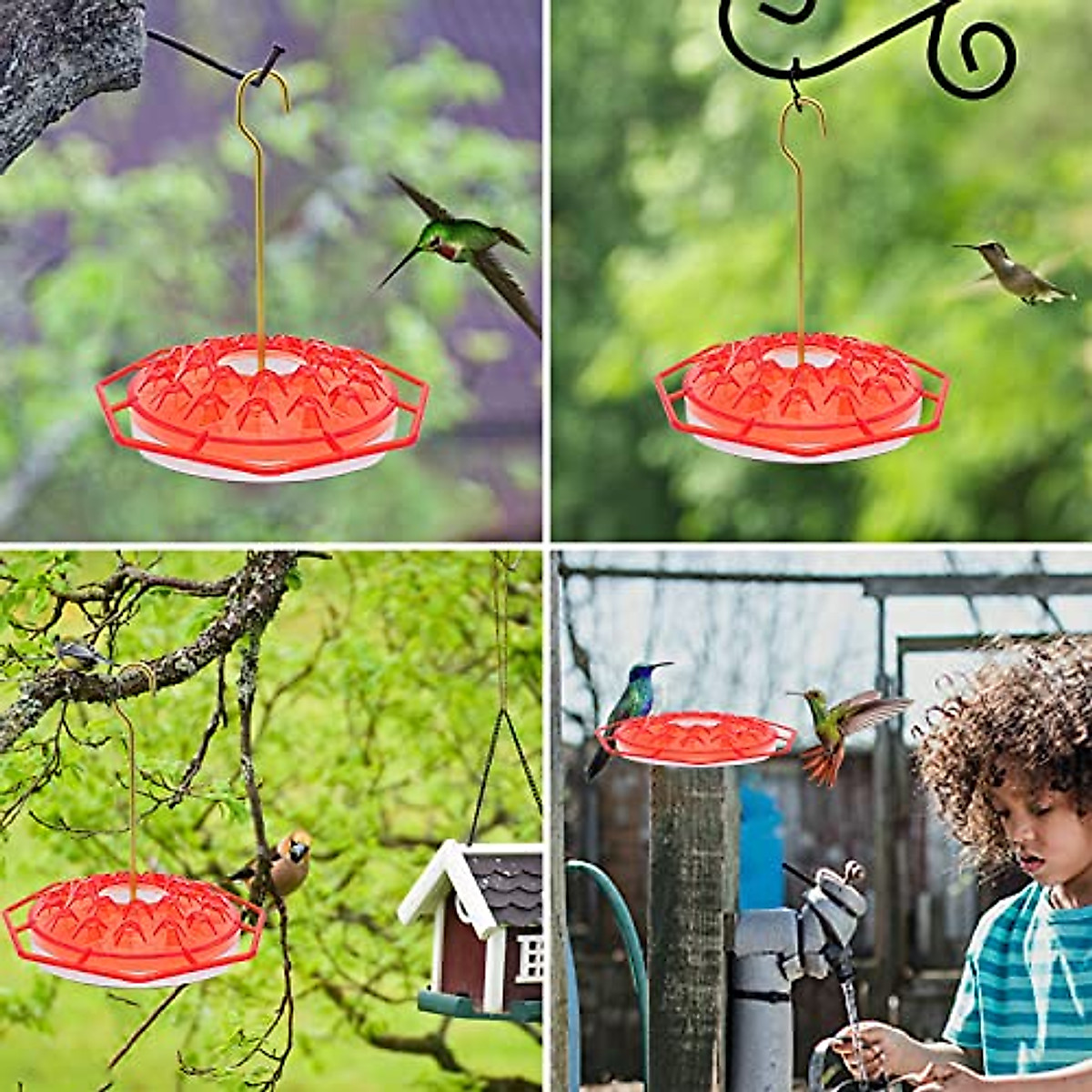 Hummingbird Feeders for Outdoors Hanging, Leak Proof Hummingbird Feeder Built-in Moat with 25 Feeding Ports 12 oz Capacity can Feed More Hummingbirds, Easy to Clean, Fill and Install (1)