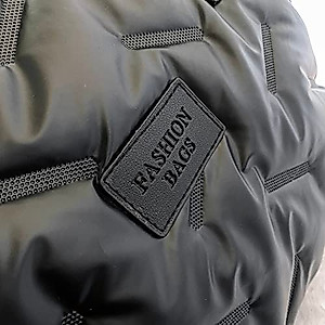 AZURAOKEY Puffer Tote Bag for Women, Quilted Cotton Padded Handbag, Women Shoulder Bags Soft Large Capacity Top-handle Bags Warm Zipper Simple Portable Lightweight for Girls Shopping-Black