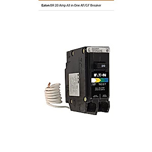 Cutler-Hammer Eaton BRN120A1CS BR 20A 120V 1-Pole Arc Fault/Ground Fault Circuit Breaker, Black