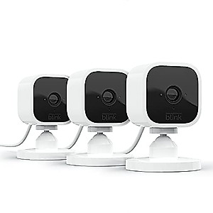 Blink Mini - Compact indoor plug-in smart security camera, 1080p HD video, night vision, motion detection, two-way audio, easy set up, Works with Alexa – 3 cameras (White)