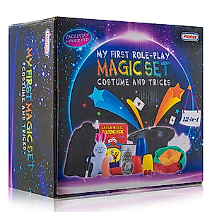 PREXTEX Magician Costume Kids Kit - Magic Tricks Games Toy with Magic Costume Includes Top Hat, Cane, Cape, Wand Kit