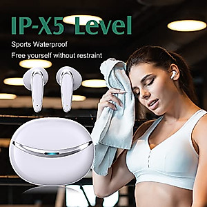SHINDAY X18 Wireless TWS in-Ear 4 Microphones Stereo Earbuds Bluetooth Headphones Advanced Active Noise Cancellation Touch Control Compatible with Apple Andriod Microsoft Wireless Charging White