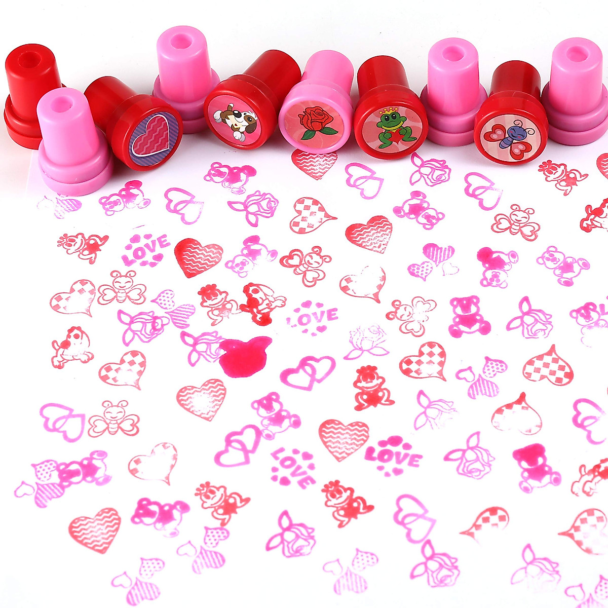 28 Pcs Kids Valentines Day Stampers Set Filled Hearts and Valentine’s Day Cards for Classroom Exchange, Kids Stampers Party Favors for Gift Exchange, Game Prizes and Carnivals Gift