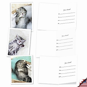 The Best Card Company - 20 Kids Invitation Note Cards with Envelopes (4 x 5.12 Inch) - Box of Assorted RSVP Invites (10 Designs, 2 Each) - Fluffy Furballs AM7168ING-B2x10