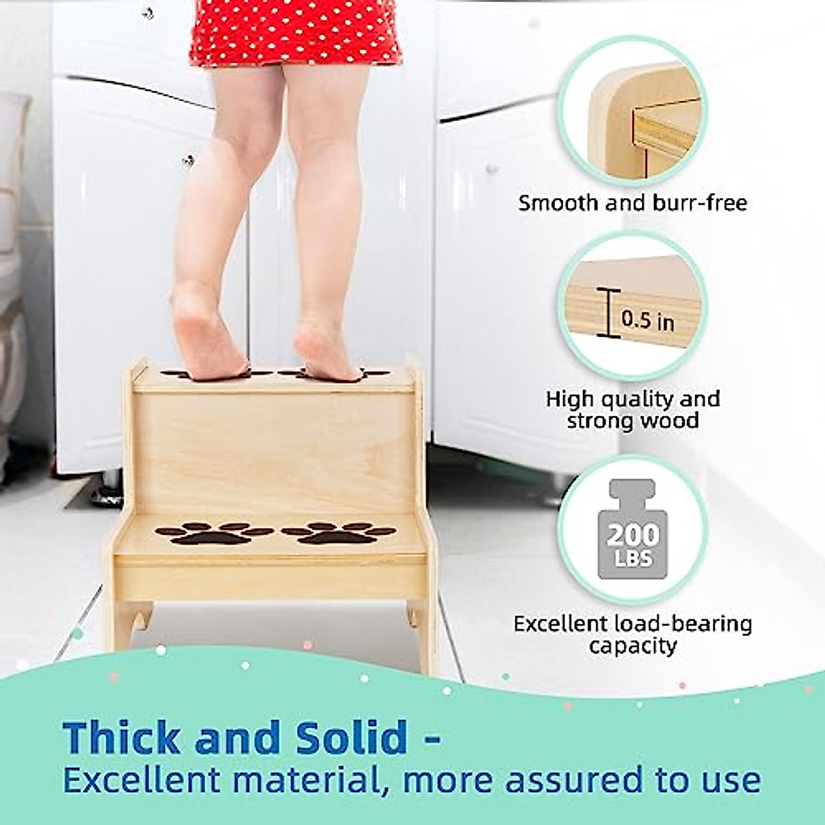 OOOK Step stools for Kids, 2-Step Stool with Non-Slip Stepping Surface and Handles, Toddler Step Stool Suitable for Kitchen and Bathroom Sink, Step Stool Cute Bear-paw Non-Slip mat…
