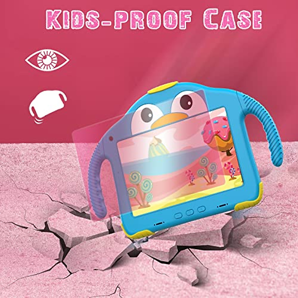 Kids Tablet 7'', Toddler Android Tablet for Kids w/ 32GB ROM, WiFi Children Tablet Dual Camera, Parental Control, Educational Games, Kid App Pre-Installed Google Playstore YouTube Netflix for Boy Girl