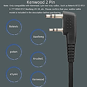 Retevis Walkie Talkie Noise Reduction Headset, Volume Adjustable, Hands Free, Compatible RT22 RT21 H-777 RT68 RB85 Baofeng UV-5R Walkie Talkie, 2 Way Radio Headset, Aviation Gift(1 Pack)