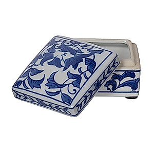 A&B Home Decorative Porcelain Box with Lid Blue and White Set of 3 Glazed Ceramic Hand Painted Jars Centerpiece Asian Decoration