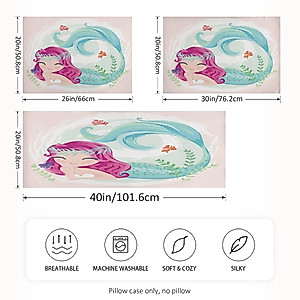 Dalzium Cute Mermaid Satin Pillowcase for Hair and Skin, Ocean Mermaid Girl Silk Pillow Case with Envelope Closure, Standard Size 20x26 inches, Pink, 1 PC