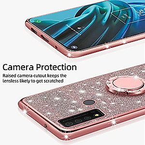KuDiNi for TCL 30 XE 5G Case, TCL 30 XE 5G Phone Case for Women Glitter Crystal Soft Stylish Clear TPU Luxury Bling Cute Protective Cover with Kickstand Strap for TCL 30 XE/20R 5G Case (Glitter Rose)
