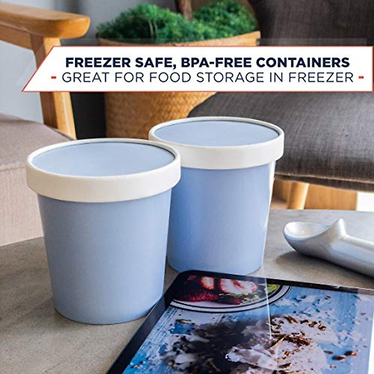 Glowcoast Ice Cream Containers With Lids - 16 oz Pint Disposable Ice Cream Storage Container for Homemade Icecream. Freezer-Safe Paper Tub with Lid Protect Frozen Desserts like Yoghurt (Blue, 25)