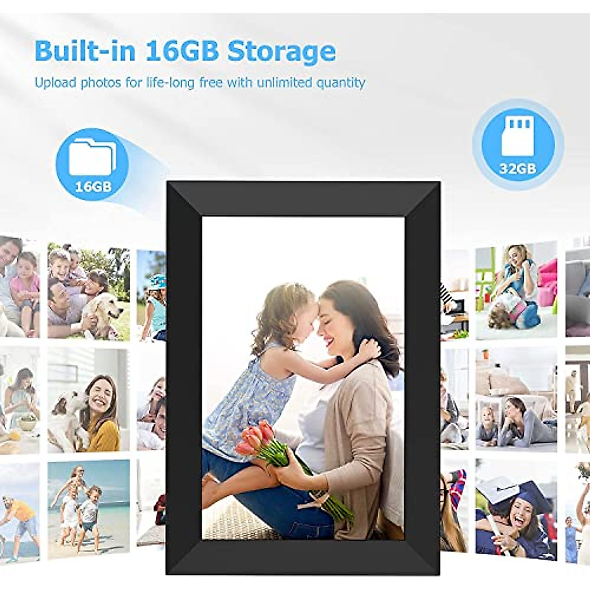 Digital Photo Frame WiFi 10.1 Inch Frameo Smart Digital Picture Frame with HD IPS Touch Screen, 16GB Storage, Auto-Rotate, Send Photos or Videos via Free App from Anywhere, Black