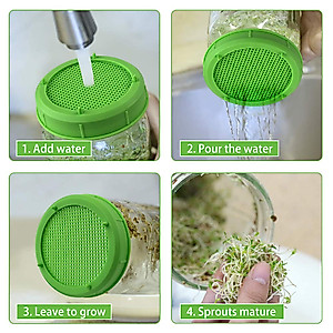 Picowe Plastic Sprouting Lids, Sprouting Jar Strainer Lid, for 86mm Wide Mouth Mason Jars, Canning Jars, Suit for Grow Bean Sprouts, Alfalfa, Salad Sprouts(8 Pack,Green)