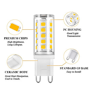 SumVibe G9 LED Bulb Dimmable, 4W G9 LED Bulb Daylight White 6000K, G9 Halogen Bulb 40 Watt Replacement, 6-Pack