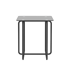 Square Side Table with Tempered Glass Top, Modern End Table with Black Metal Frame, Small Coffee Table Nightstand for Living Room Bedroom. (Black Glass)
