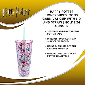 Silver Buffalo Harry Potter Honeydukes Icons Carnival Cup with Lid and Straw | Holds 24 Ounces