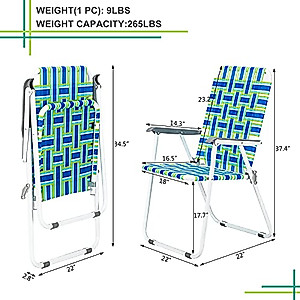 Kcelarec Set of 2 Patio Folding Lawn Chair, Outdoor Beach Chair Portable Camping Chair, Webbed Folding Chair for Yard, Garden,Blue