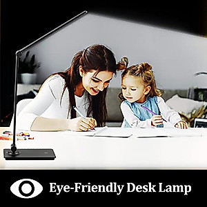 Dott Arts LED Desk Lamp, Touch Control Desk Lamp with 3 Levels Brightness, Dimmable Office Lamp with Adjustable Arm, Foldable Table Desk Lamp for Table Bedroom Bedside Office Study, 5000K, 8W, Black