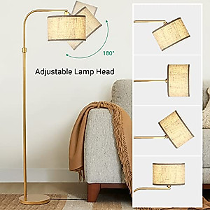EDISHINE Modern Arched Floor Lamp, Arc Standing Tall Lamp with Adjustable Linen Lampshade, Corner Reading Light for Living Room, Bedroom, Office, 62" (Gold)