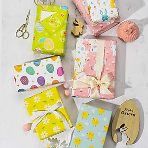 WRAPAHOLIC Wrapping Paper Sheet - Spring Easter Pattern for Birthday, Holiday, Party, Baby Shower - 1 Roll Contains 6 Sheets - 17.5 inch X 39.3 inch Per Sheet