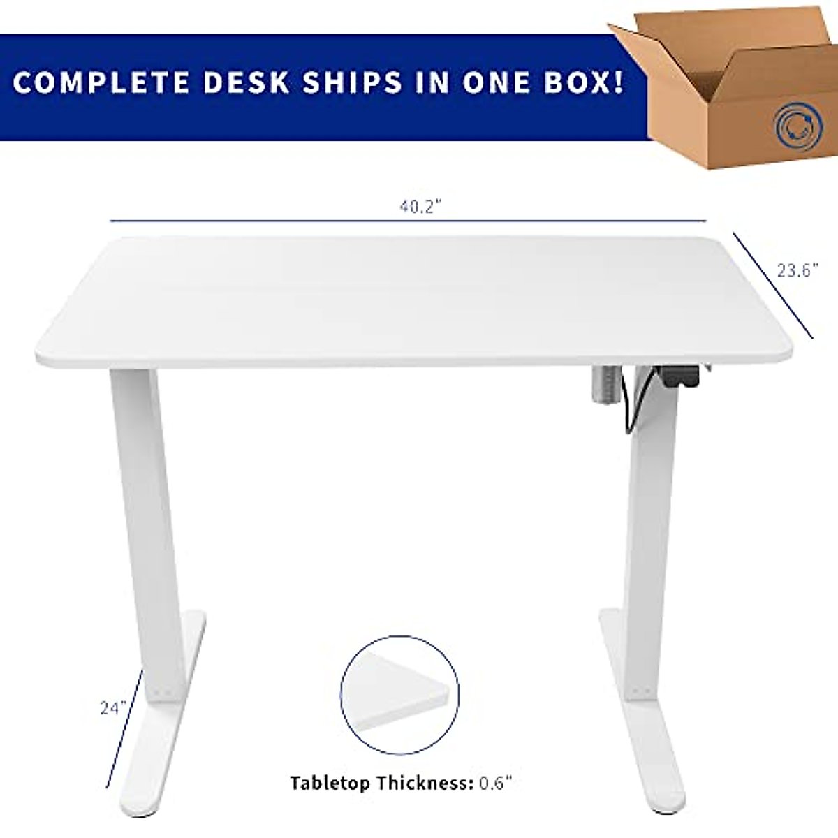 VIVO Electric Height Adjustable 40 x 24 inch Stand Up Desk, Complete Standing Workstation with 2 Button Controller, White 2 Part Top, White Frame, DESK-EP40TW