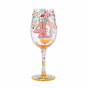 Enesco Designs by Lolita Happy 40th Birthday Hand-Painted Artisan Wine Glass, 1 Count (Pack of 1), Multicolor