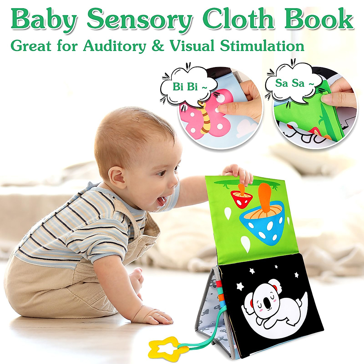 Aboosam Tummy Time Mirror Baby Toys 0-6 Months - Infant Toys Black and White High Contrast Baby Crinkle Toys 0-3 Months with Teether - Montessori Newborn Brain Development Sensory Toys for Babies