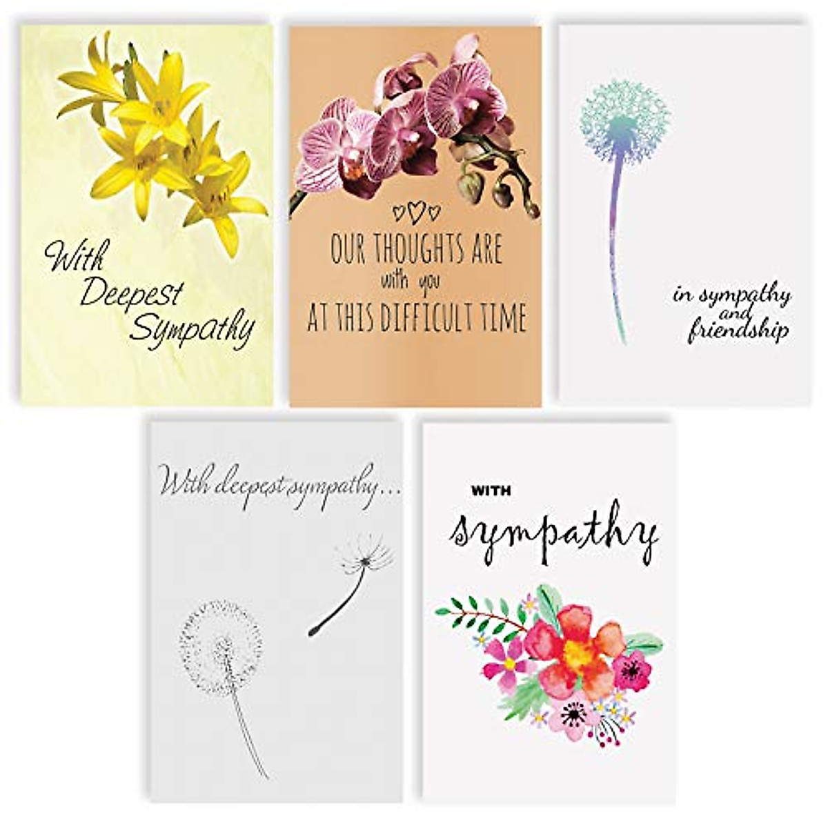 Assorted Sympathy Cards, 100-Pack, 4 x 6 inch, 5 Cover Designs, Blank Inside, by Better Office Products, with Envelopes, 100 Pack