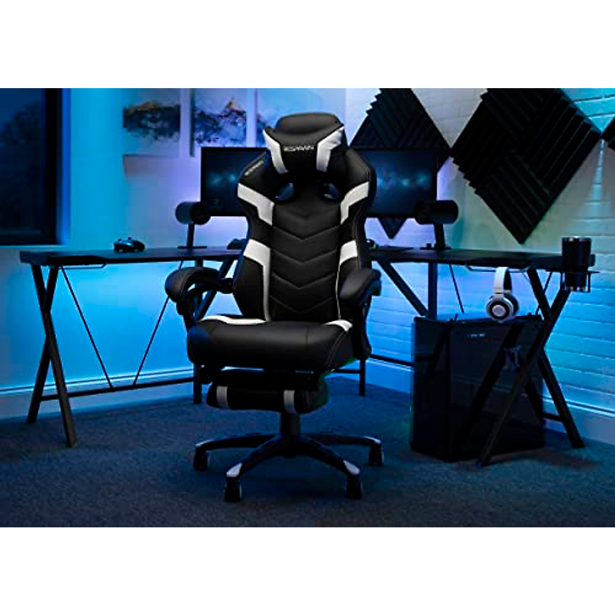 RESPAWN 110 Ergonomic Gaming Chair with Footrest Recliner - Racing Style High Back PC Computer Desk Office Chair - 360 Swivel, Adjustable Lumbar Support, Headrest Pillow, Padded Armrests - 2019 White