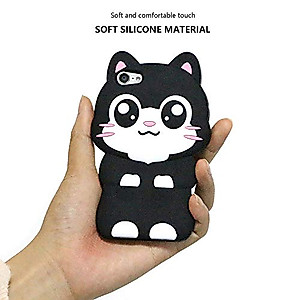 YONOCOSTA Cute iPod Touch 7 Case, iPod Touch 6 Case, iPod Touch 5 Case, Funny Kawaii 3D Cartoon Big Eye Black Cat Kitty Animals Soft Silicone Shockproof Cases Cover for Kids Child Girls Women