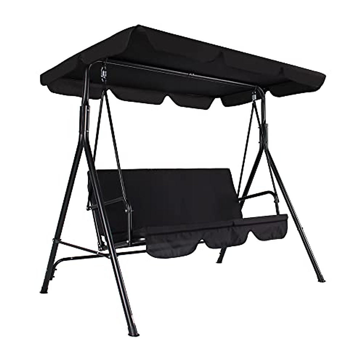 Funny Sunny 3 Seat Porch Swing Chair with Canopy - Outdoor Patio Swings with Adjustable Canopy and Removable Cushion, Durable Steel Frame Swing Best for Patio, Garden, Yard, Black