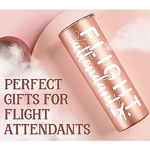 Onebttl Unique Flight Attendant Gifts for Women, Female Cabin Crew Members - Birthday, Holiday, Christmas gifts for Flight Attendant - 20 oz SS304 Rose Gold Stainless Steel Tumbler with Lid and Straw
