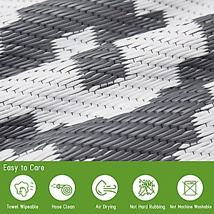 Easy-Going Reversible Outdoor Rugs 6x9ft Waterproof Plastic Straw Rug Stain & UV Resistant Floor Mat for Patio Porch RV Backyard Pool Deck Picnic Beach Trailer Camping (Diamond/Gray & White)