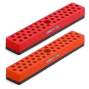 EMENTOL 2PCS 1/4" Magnetic Bits Holder Set - Red and Orange, 86PCS Hole, Bit Organizer with Strong Magnetic, Magnetic Bits Organizer, 2 Pieces
