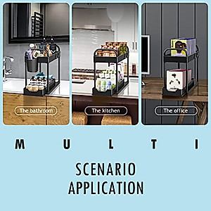 Under Sink Organizers and Storage, Sliding Cabinet Basket Organizer 2 Tier Under Sink Storage Bathroom Trays, Multipurpose Slide Out Bathroom Organizer Countertop, Under Kitchen Bathroom Sink Rack