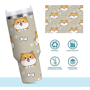 RPLIFE Adorable Cartoon Dogs Sage 40 Oz Tumbler, Stainless Water Bottle, Insulated Coffee Tumbler