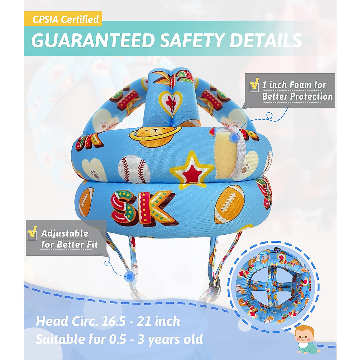 Simply Kids Baby Helmet for Crawling Walking I Baby Head Protector No Bumps and Soft Cushion Infant Baby Safety Headguard for Learning to Walk I Toddler Helmets 1-2 Years Old, 6-12 Months