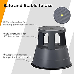 Byroce Rolling Step Stool, Round Kick Stool with Non-Slip Platform, Rubber Ring for Adults and Kids, 350 LBS Capacity, Two Step Stool with Wheels for Library, Garage, Office, Kitchen