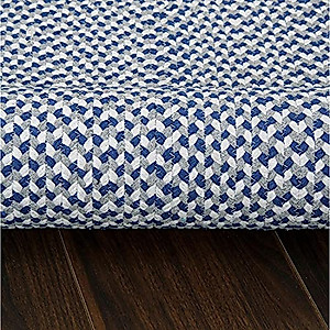 Super Area Rugs Tri-Color Cotton Farmhouse Braided Rug - Buffalo Check Blue,White,Gray 4' x 6' Oval