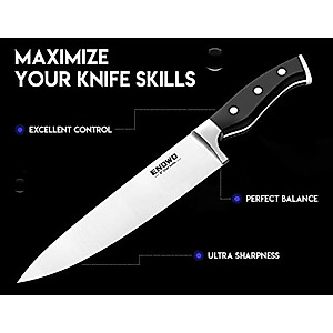 enowo Chef Knife Ultra Sharp Kitchen Knife Set 3 PCS,Premium German Stainless Steel Knife with Finger Guard Clad Dimple,Ergonomic Handle and Gift Box