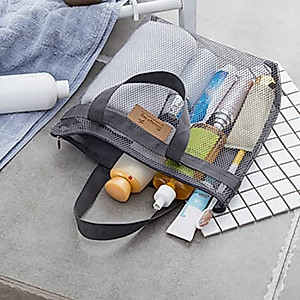 Mesh Shower Bag， 10.2x9.9'' Mesh Shower Caddy Quick Dry Shower Bag Portable Shower Tote Hanging Toiletry Bath Organizer Travel Mesh Beach Bags with Zipper & 2 Pockets for Gym, Travel, Camp, Beach