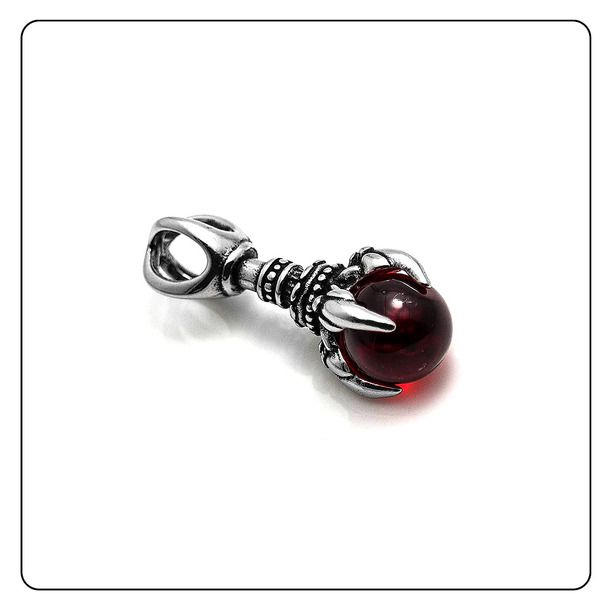 Fusamk Punk Rock Titanium Steel Dragon Claw Crystal Ball Pendant Necklace(Claw_Red_Ball)
