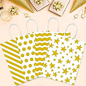 12 Pack Gift Bags with 12 Tissues,13x10.2x4.7 Inches Large Gift Bags Goodie Bags, Gold Medium Gift Paper Bags with Handles for Birthday Party Bags, Bussiness Bags, Wedding Bags, Valentines Day Christmas Gifts Bags(4 Styles)
